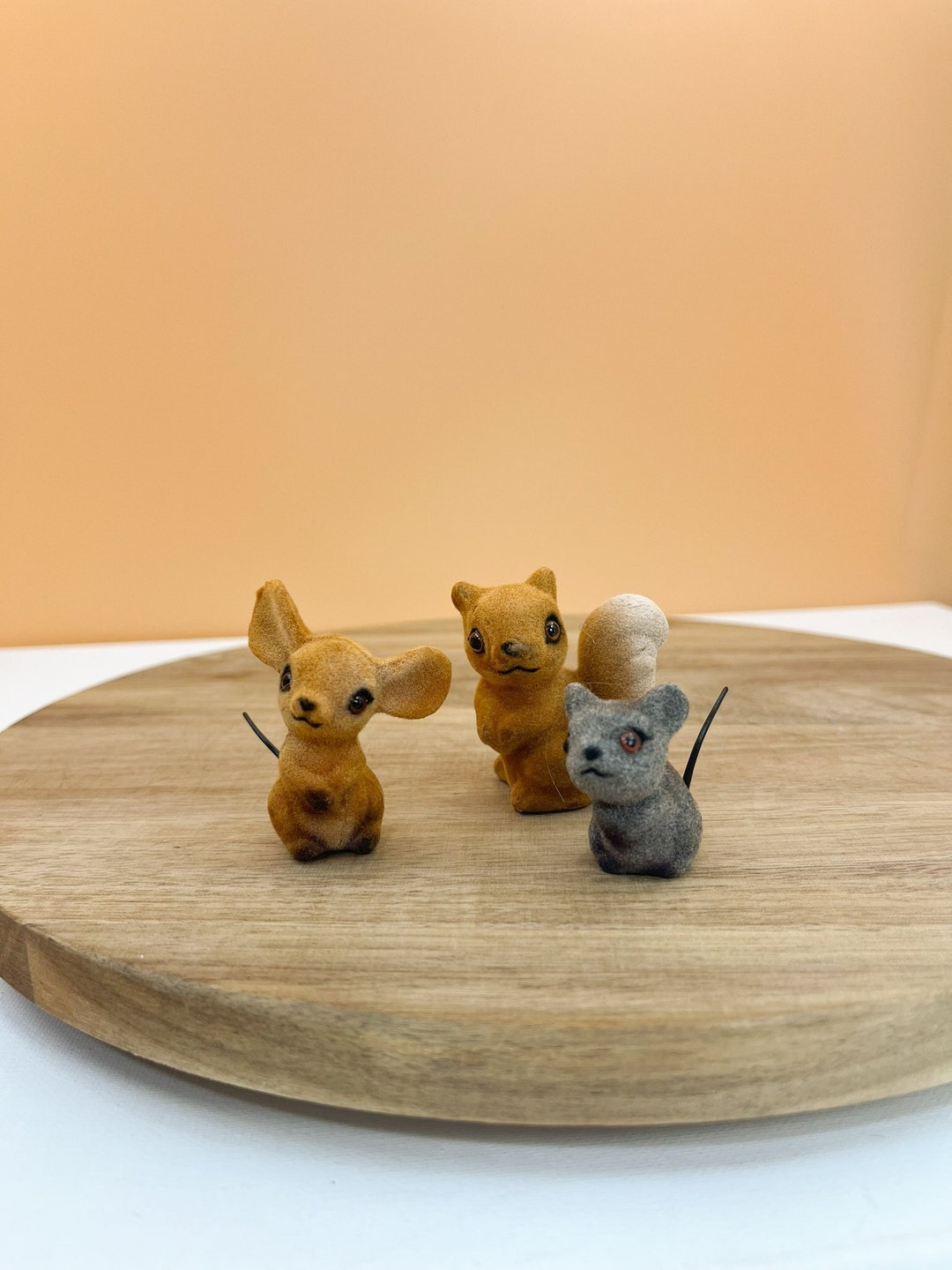 Vintage Flocked Forest Animals Miniature Fuzzy Flocked Squirrel Flocked ...