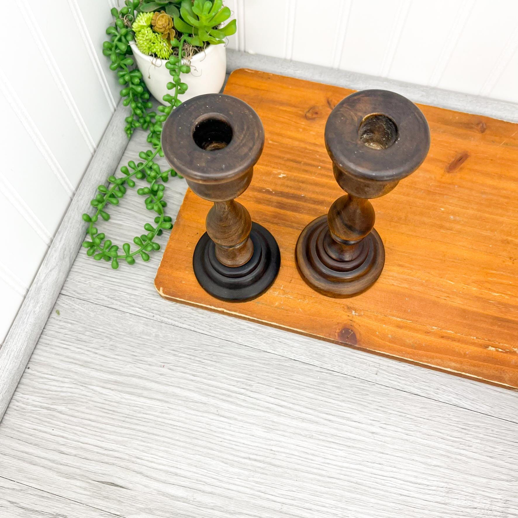 Vintage Wood Candlestick Set: MCM Long Stem Candle Holders - Etsy