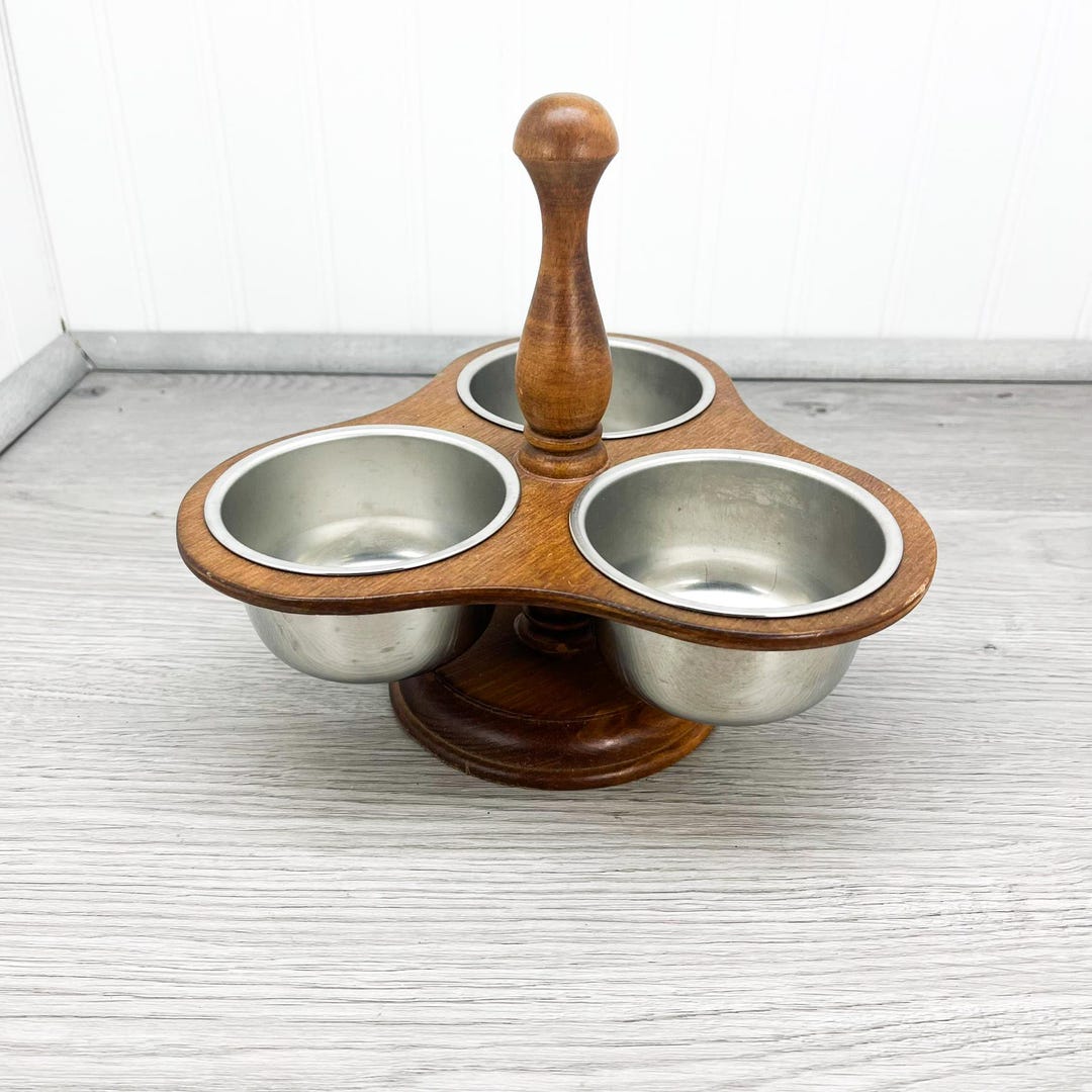 Midcentury Modern Stainless Steel & Wood Sauce Caddy - Vintage ...