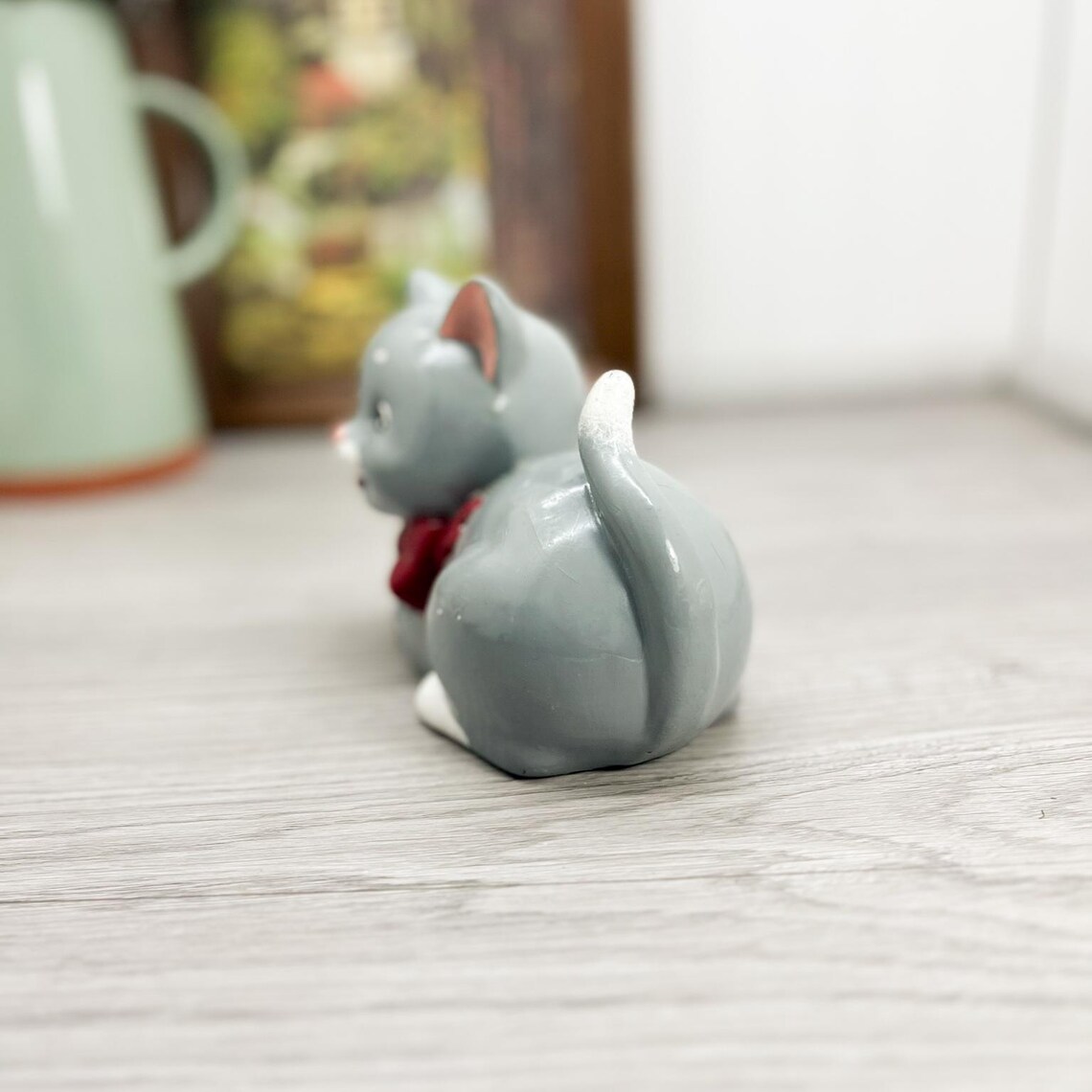 Vintage Porcelain Cat Figurine Gray Cat Figurine Vintage Anamorphic Cat ...