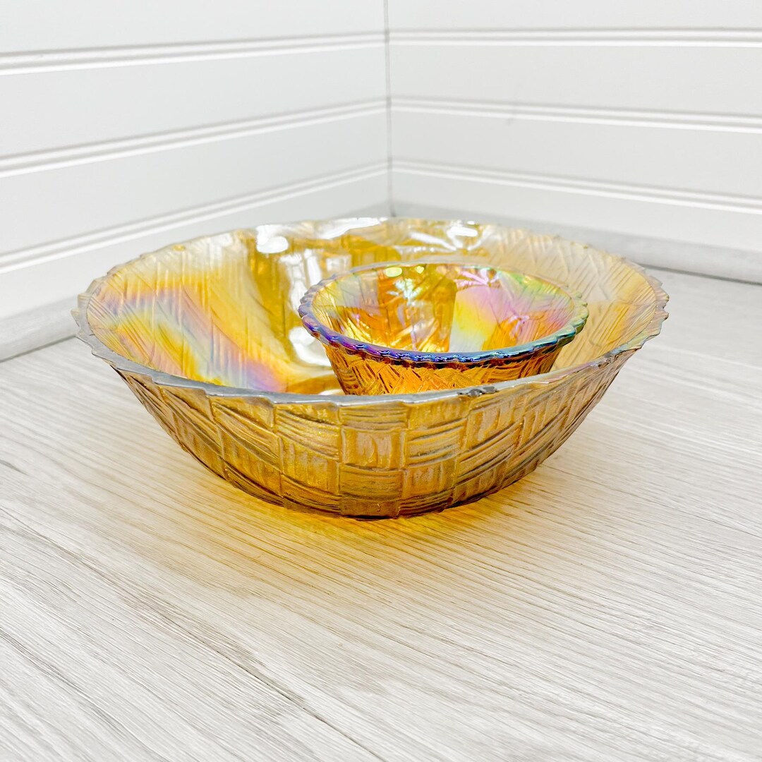 Vintage Marigold Orange Depression Glass Chip and Dip Bowls - Ornate ...