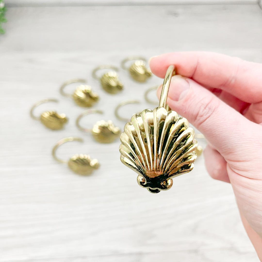 Vintage Brass Sea Shell Shower Curtain Rings - Clam Shell Shower ...