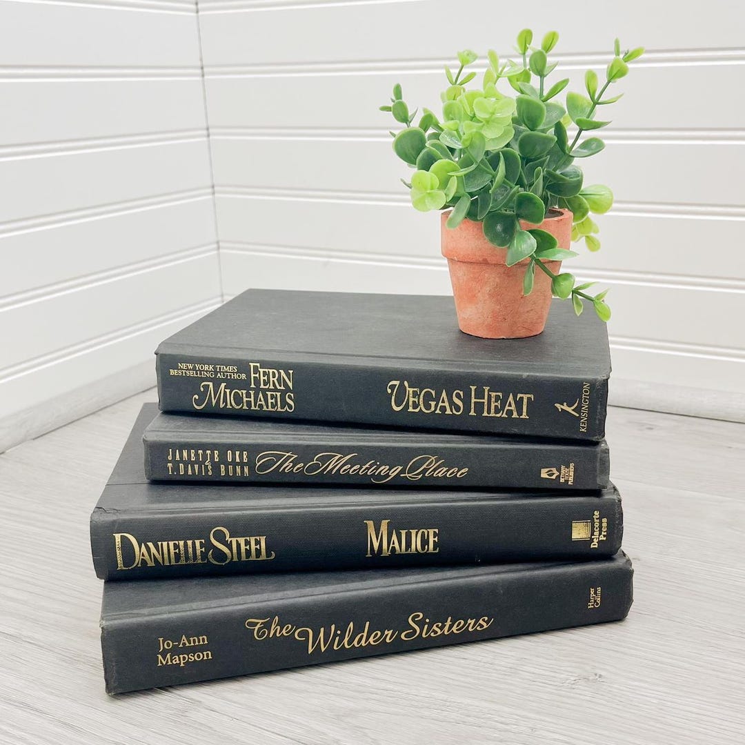 Black Stacking Books With Gold Text Spine - Black Books for Decorative ...