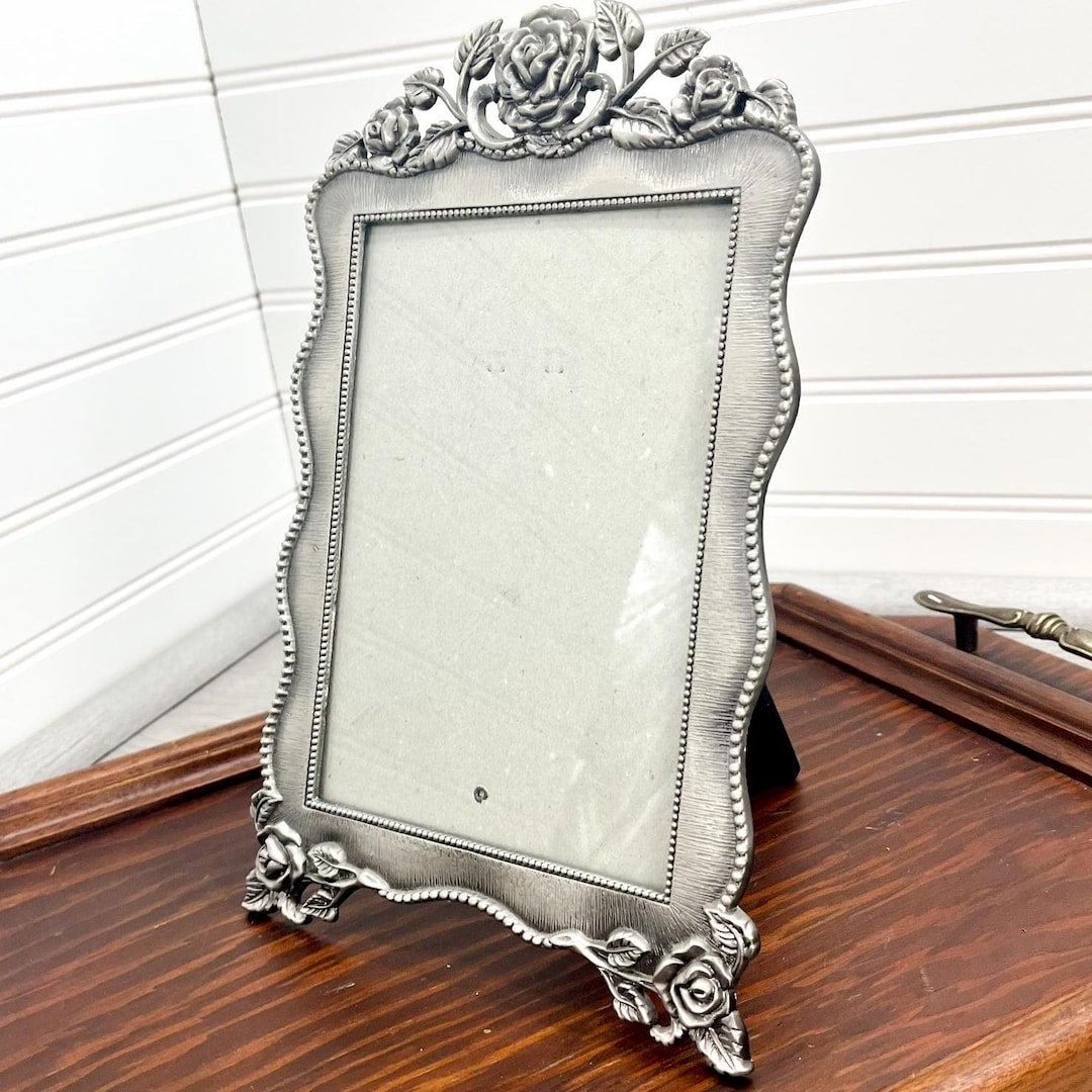 Large Vintage Ornate Silver Pewter Frame 5x7 Hollywood Regency Picture ...