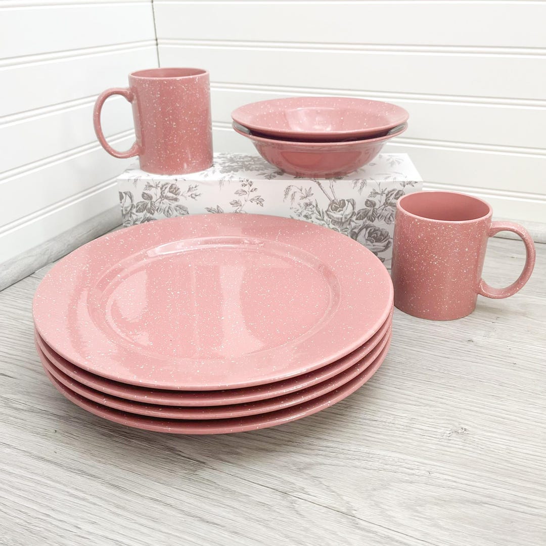 Speckled Pink Stoneware Dinner Plate Set, Signature Tablerock Stoneware ...