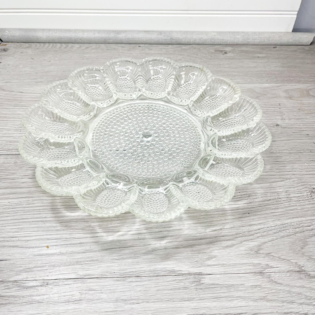 Heavy Clear Glass Deviled Egg Tray - Crystal Deviled Egg Platter ...