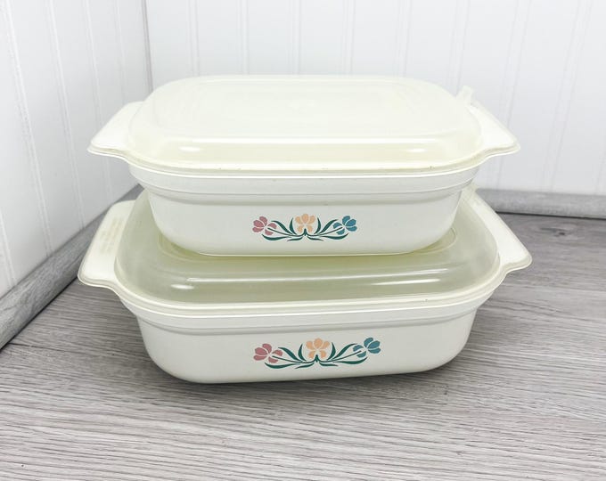 Set of 2 Vintage Plastic Stacking Bowls - Floral Nesting Bowls - Anchor ...