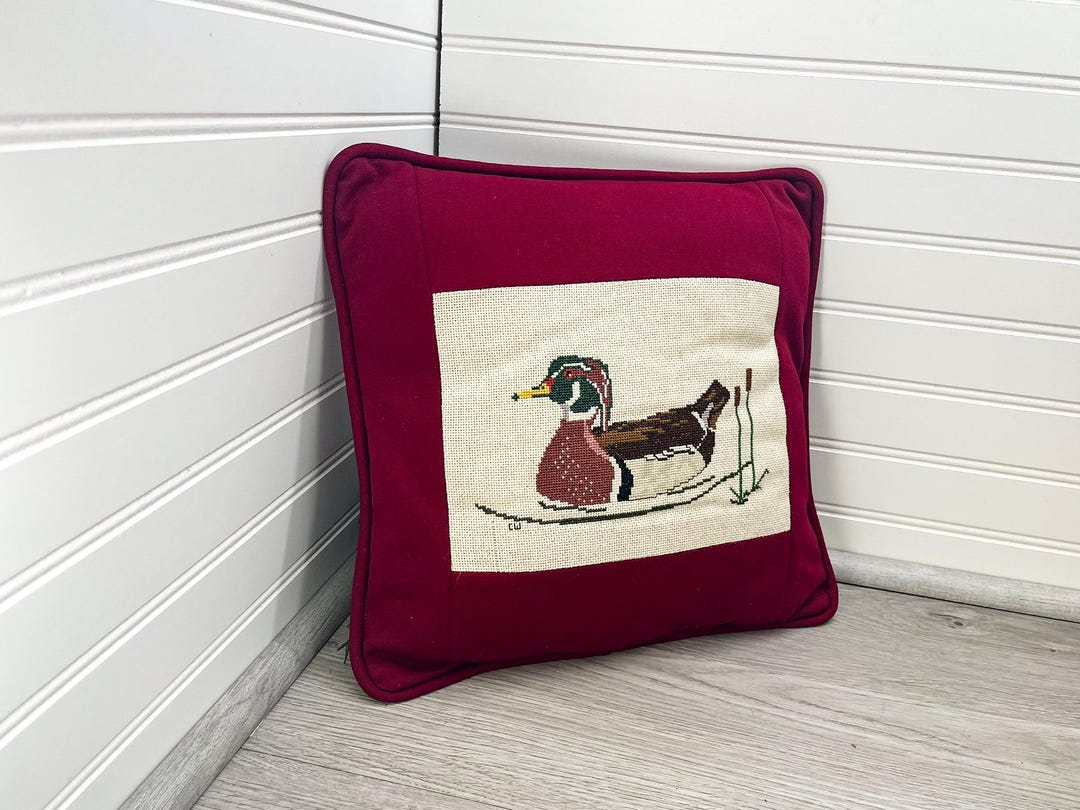 Vintage Needlepoint Duck Pillow - Handmade Duck Pillow Decor - Vintage ...