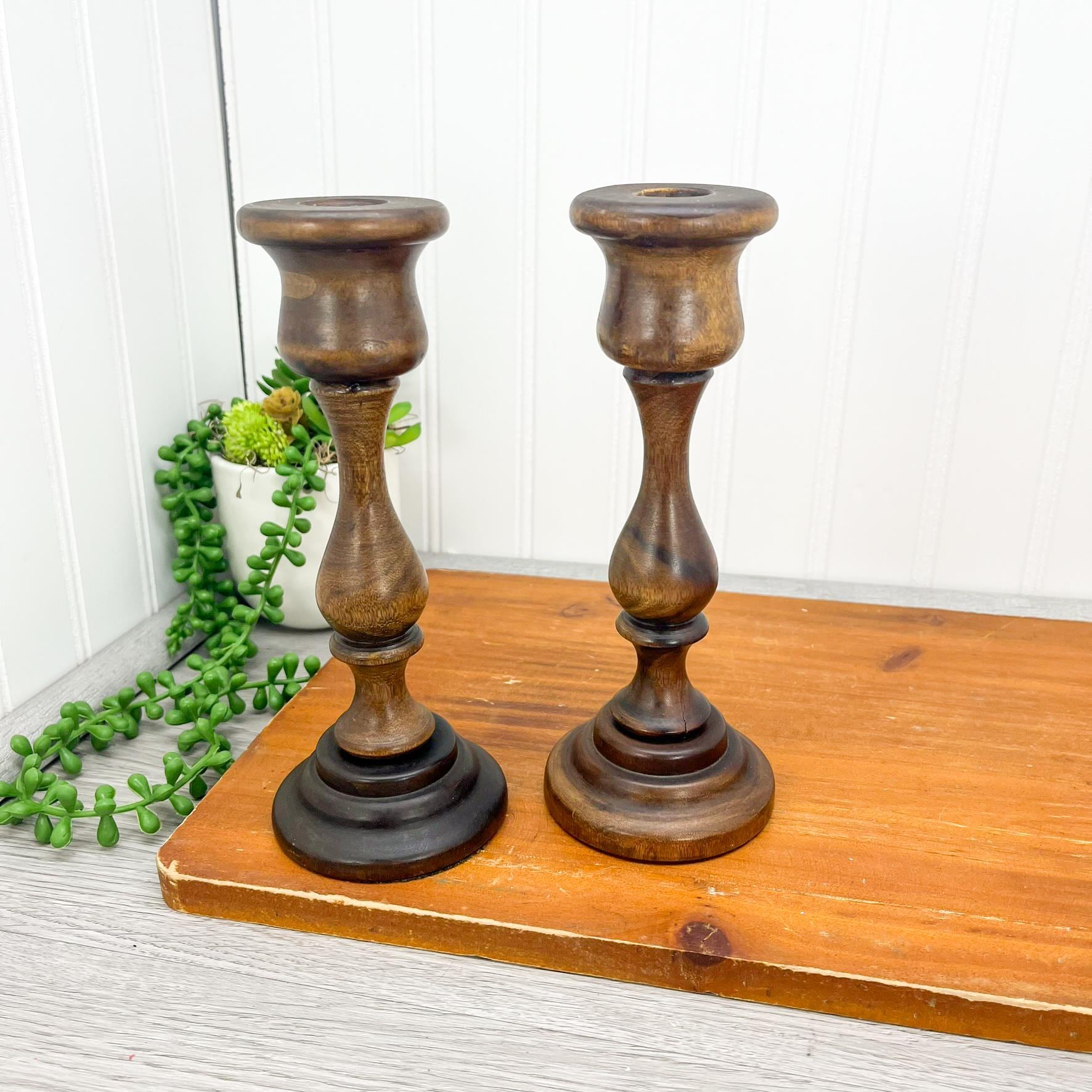 Vintage Wood Candlestick Set: MCM Long Stem Candle Holders - Etsy