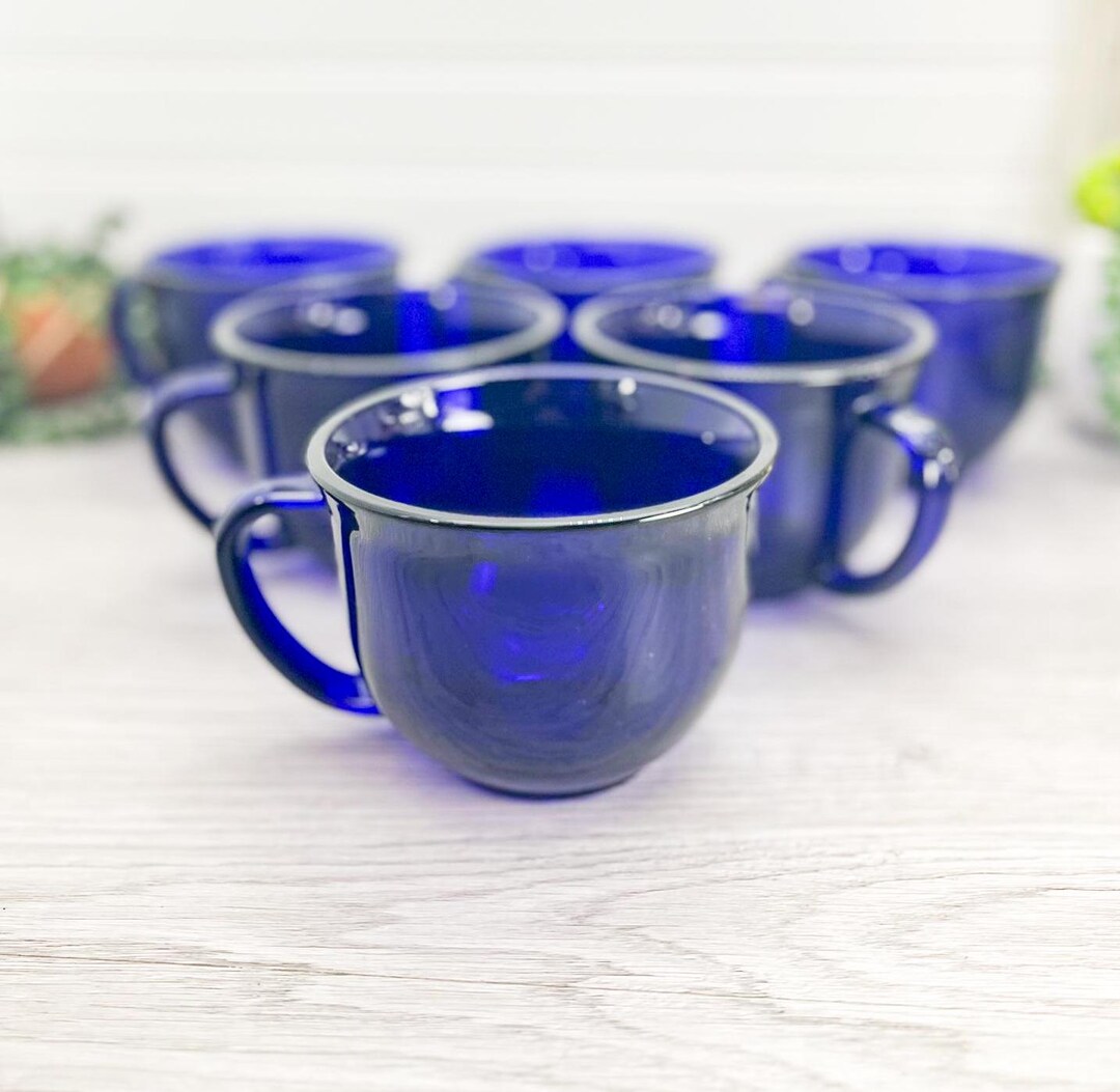Vintage Cobalt Blue Drinking Glass Set of 6, Cobalt Coffee Mug, Soup ...