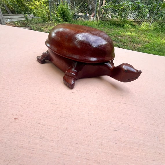 Vintage Wooden Mahogany Turtle - Carved Wooden Turtle… - Gem
