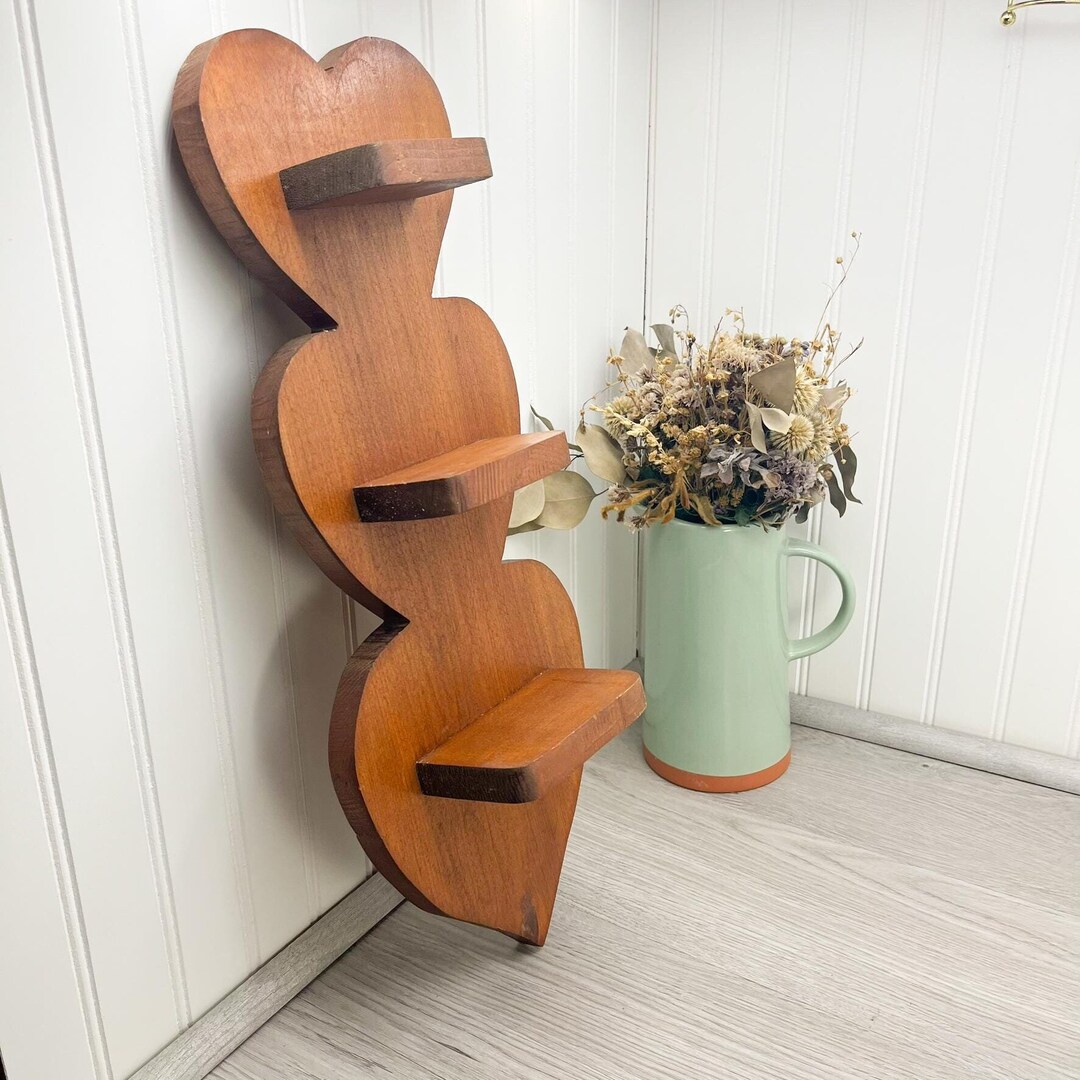 Midcentury Modern Wooden Heart Shelf Hanging Corner Shelf MCM Wooden ...