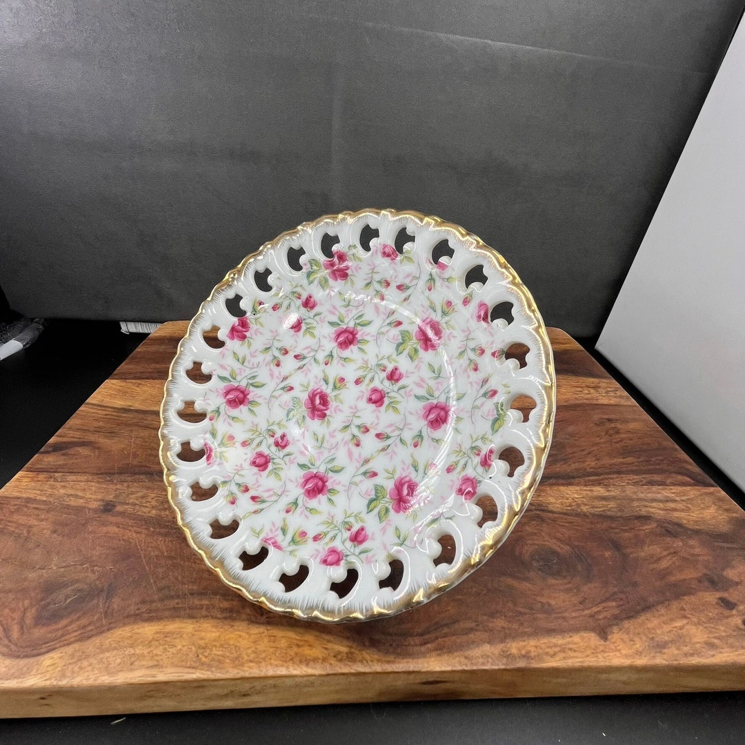 Vintage Lefton Pink Rose China Decorative Reticulated China Plate in ...