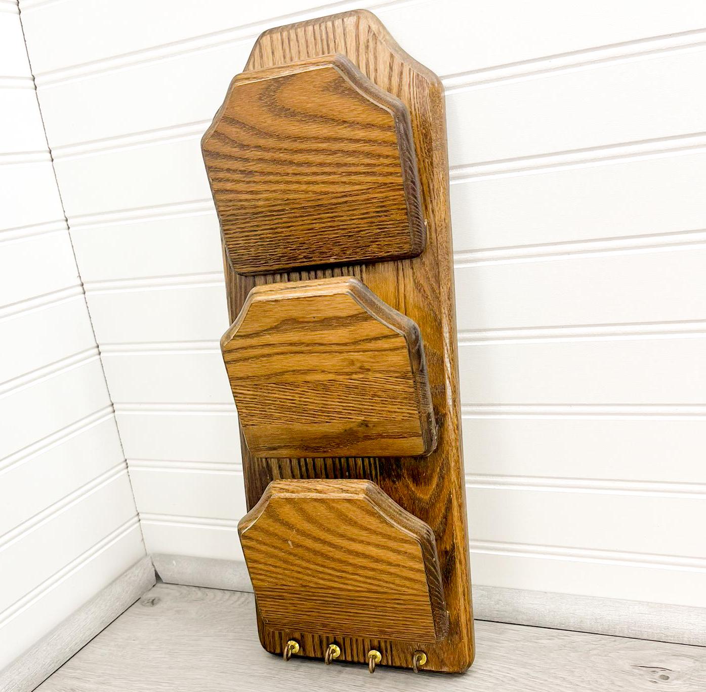 Vintage Wood Mail and Letter Organizer With 4 Brass Key Hooks - Etsy