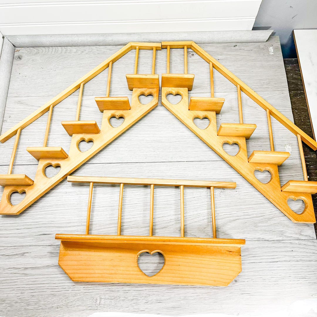 Wooden Floating Stairs Heart Curio Shelf - Rustic Shelf With Heart ...