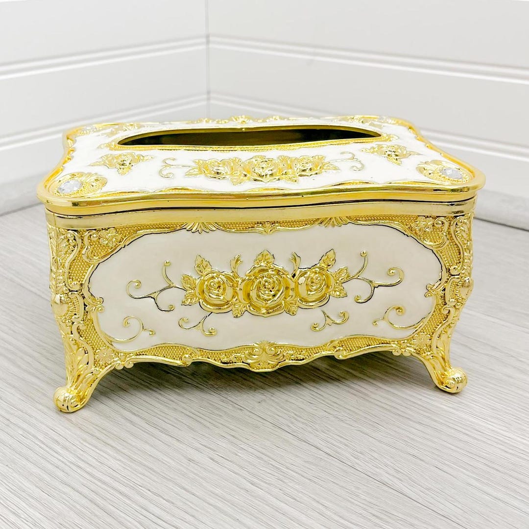 Vintage Gold Gilt Plastic Tissue Paper Holder - Midcentury Gold Floral ...