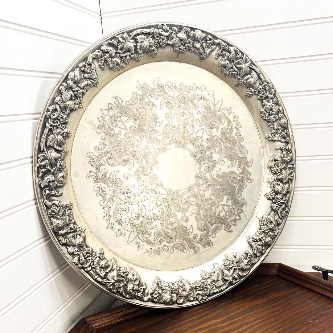 Large Vintage Sheridan Silverplate Serving Tray Mid Century Silver ...