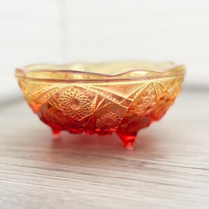 Red Indiana Glass Bowl Small Red & Yellow Ombre Footed Bowl Amberina ...