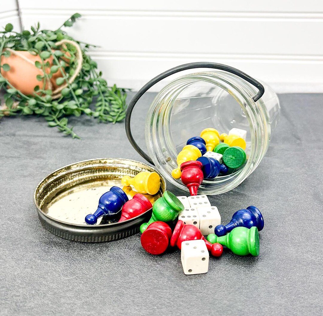 Vintage Board Game Pieces in Mason Jar: Trinket Shelf Decor - Etsy