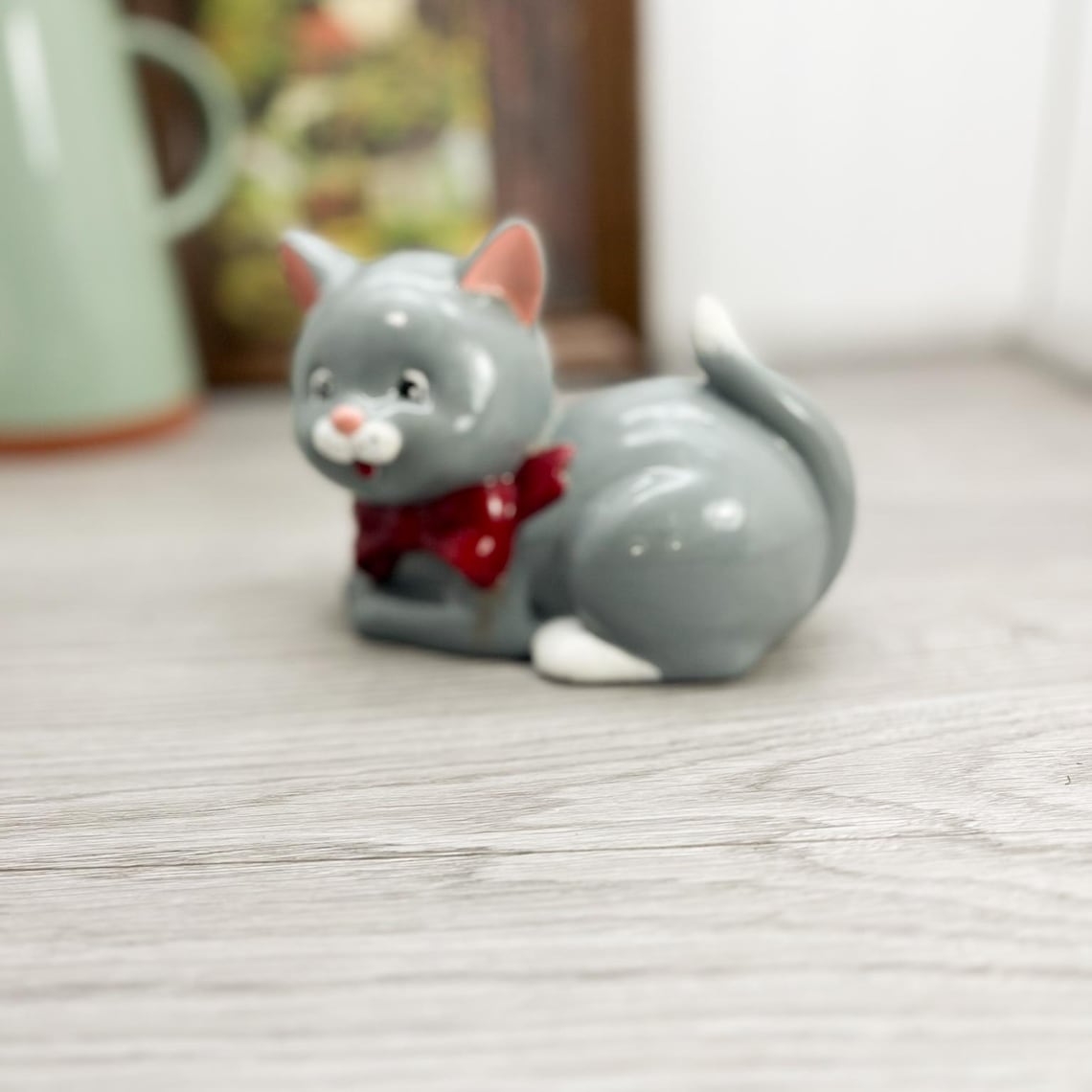 Vintage Porcelain Cat Figurine Gray Cat Figurine Vintage Anamorphic Cat ...