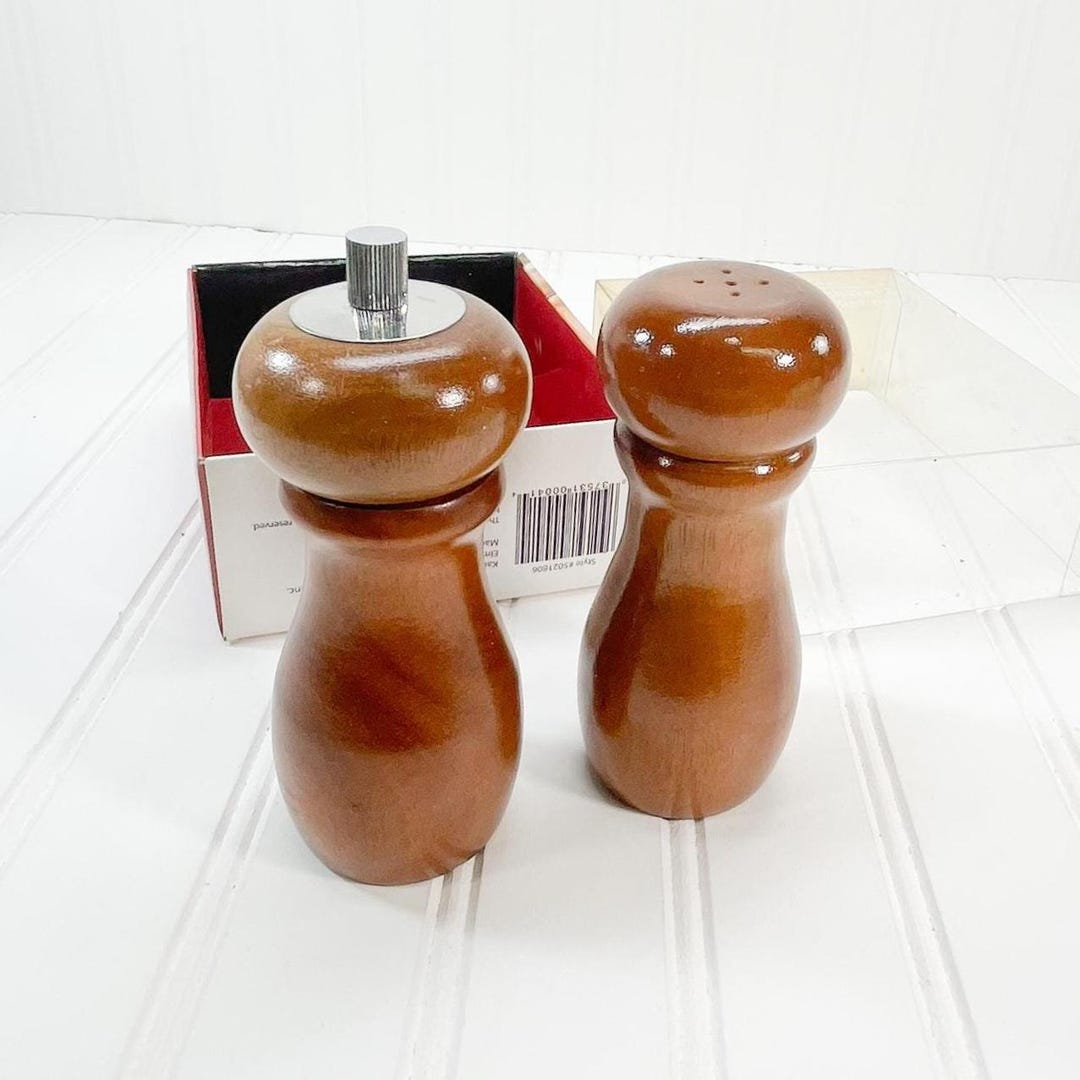 Vintage Wooden Salt Shaker & Pepper Grinder With Midcentury Modern ...