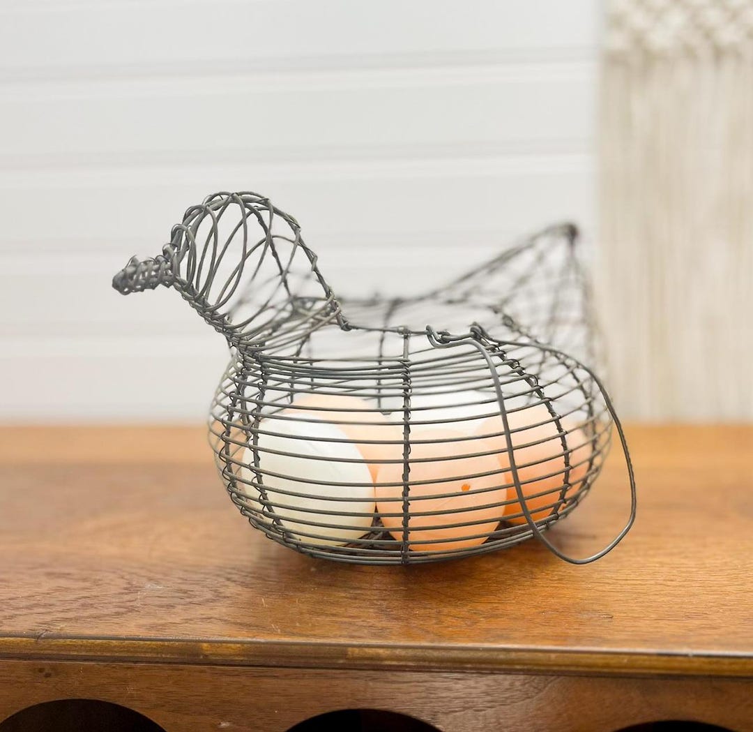 Wire Chicken Basket With Eggs - Vintage Chicken Decor - Chicken Home ...
