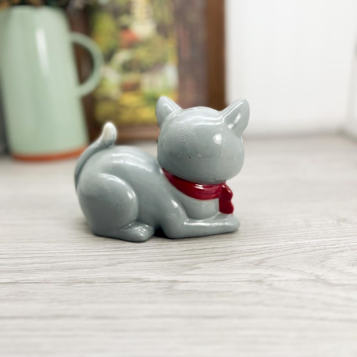 Vintage Porcelain Cat Figurine Gray Cat Figurine Vintage Anamorphic Cat ...