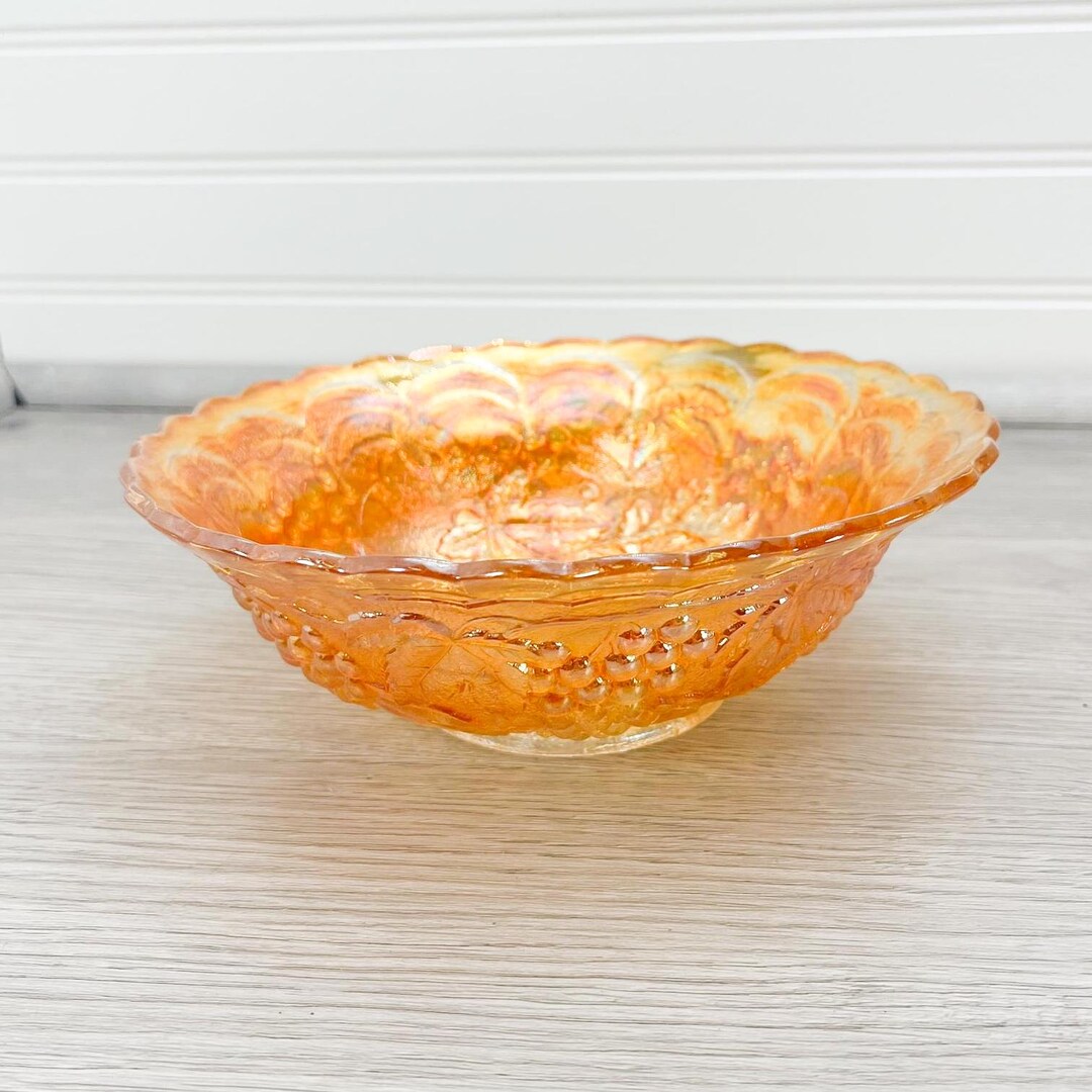 Vintage Marigold Orange Depression Glass Bowl - Ornate Iridescent ...