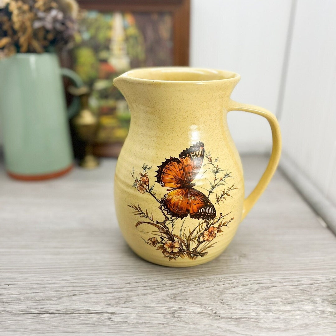 Vintage Butterfly Stoneware Pitcher: Floral Decor Teapot - Etsy