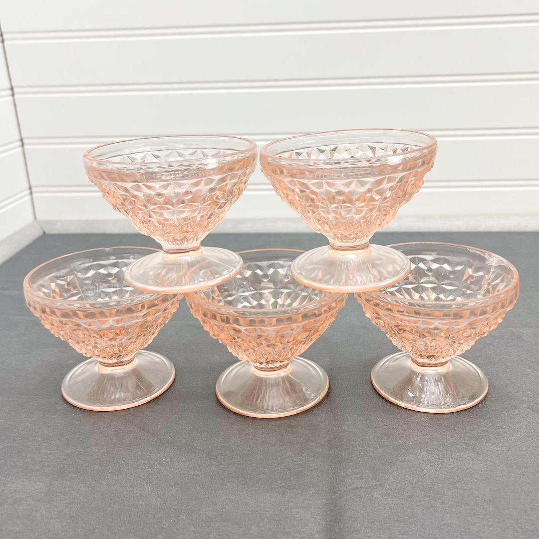 Vintage Pink Depression Glass Sherbet Cup Set of 5 - Pink Glass Cups ...