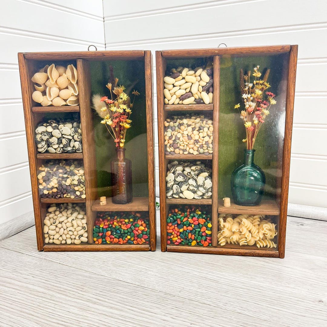 Vintage Farmhouse Shadow Box, Country Farm Homestead Decor, Lentils ...