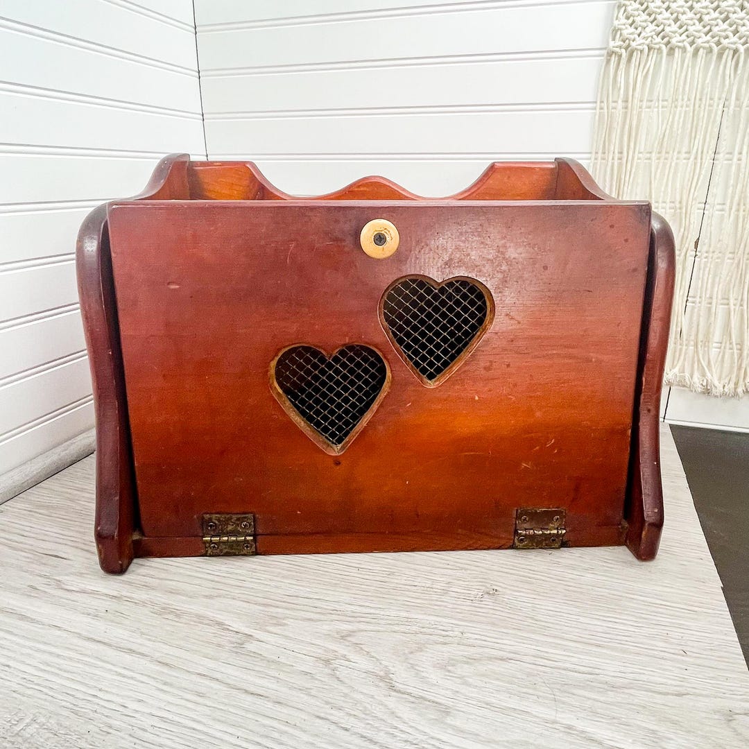 Vintage Wooden Heart Bread Box - Walnut Bread Storage Box - Etsy