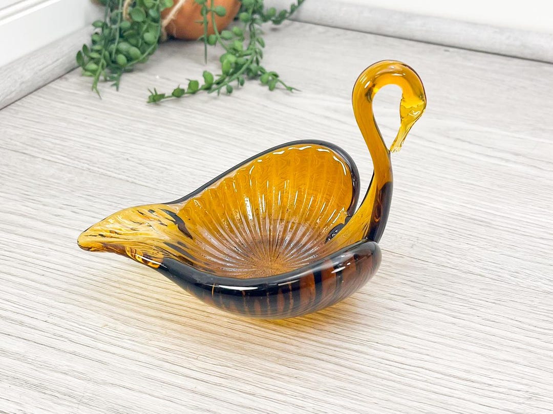 Vintage Amber Glass Swan, Amber Swan Trinket Dish, Swan Ring Dish - Etsy