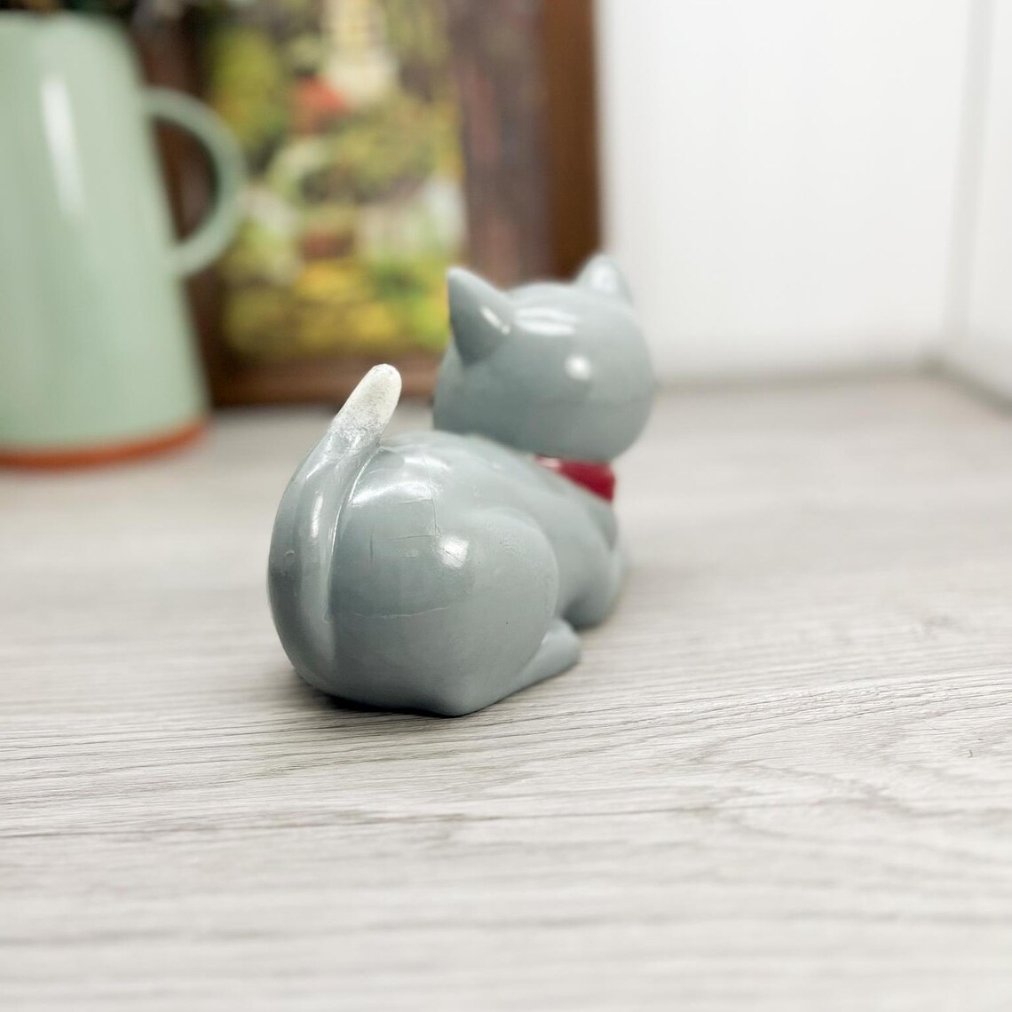 Vintage Porcelain Cat Figurine Gray Cat Figurine Vintage Anamorphic Cat ...