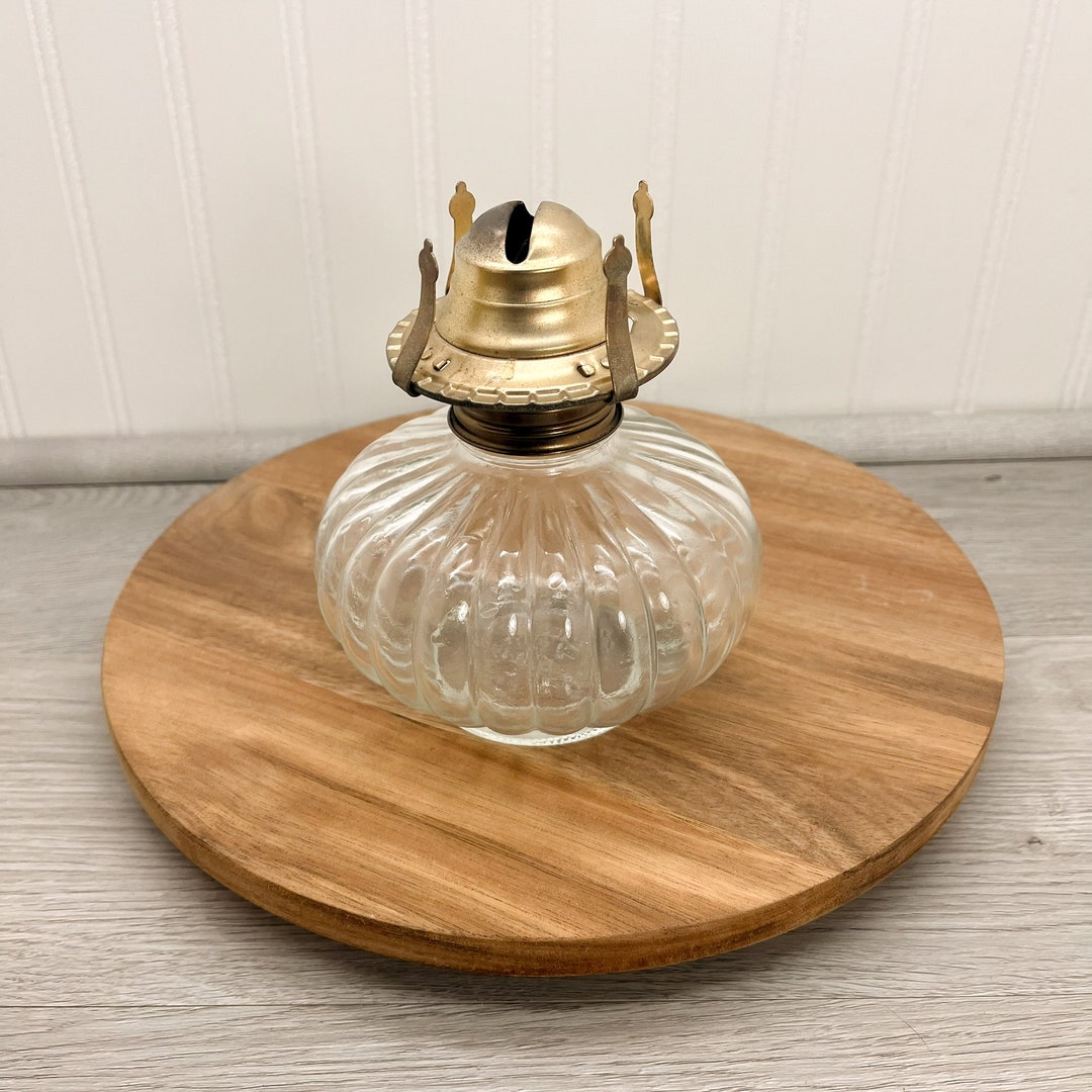 Vintage Glass Oil Lamp - Brass Oil Lamp With Glass Base - Midcentury ...