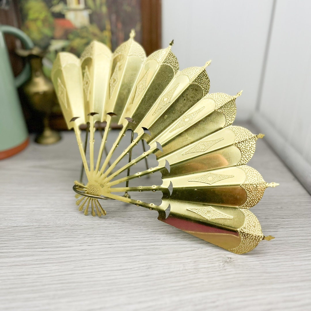 Vintage Gold Brass Fan Wall Hanging Home Interiors Gold Fan Decoration ...