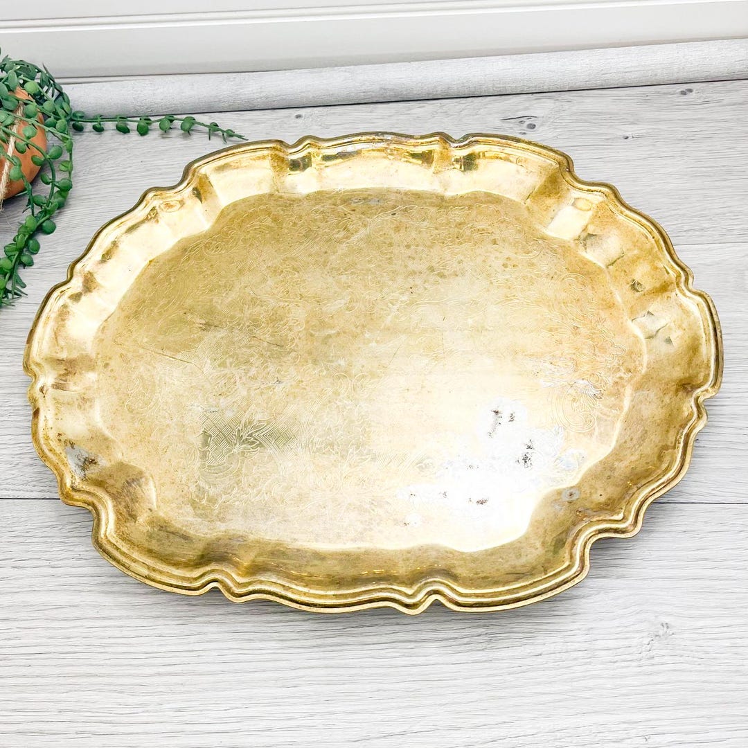 Vintage Etched Brass Platter: Floral Trinket Dish, Mid-century Tray - Etsy