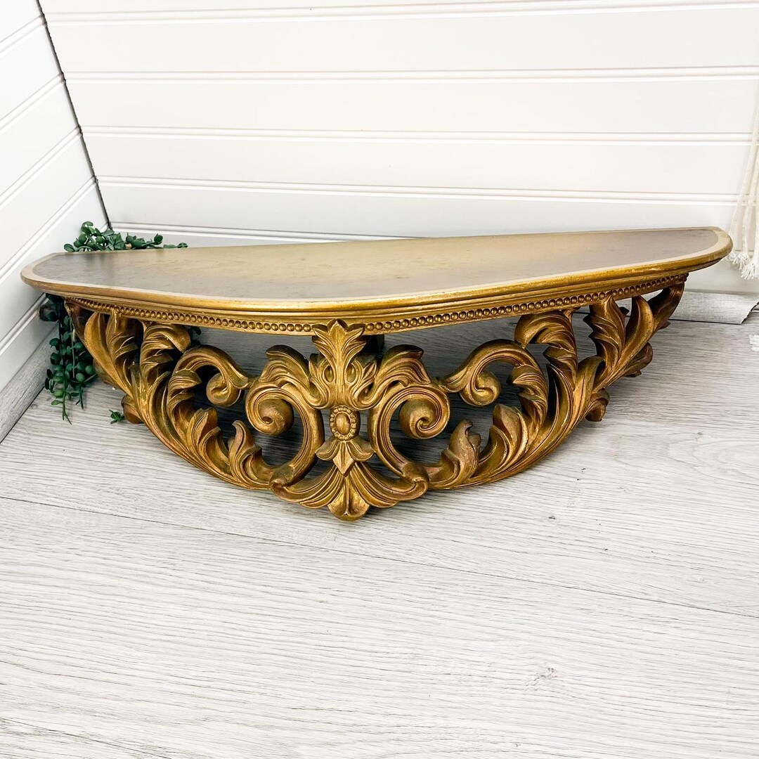 Large Ornate Gold Wall Shelf Midcentury Modern Plant Shelf Vintage ...
