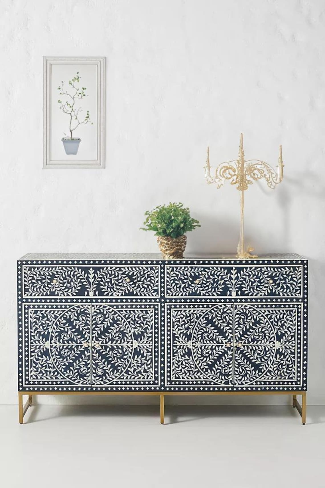 Scroll Vine Buffet, Bone Inlay Chest of Drawer, Bone Inlay Dresser, MOP ...