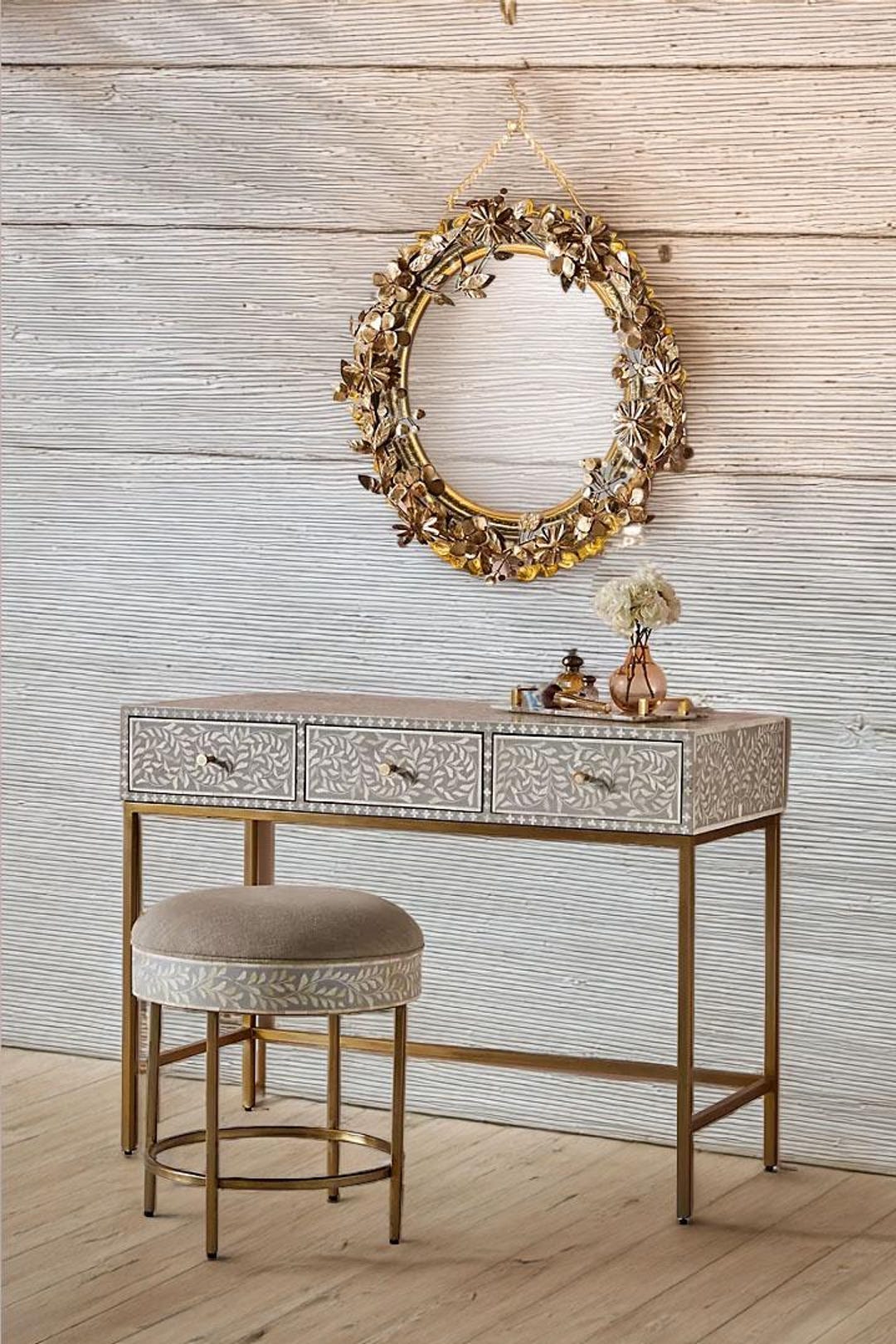 Bone Inlay Floral Console Table With Stool, Bone Inlay Floral Console ...
