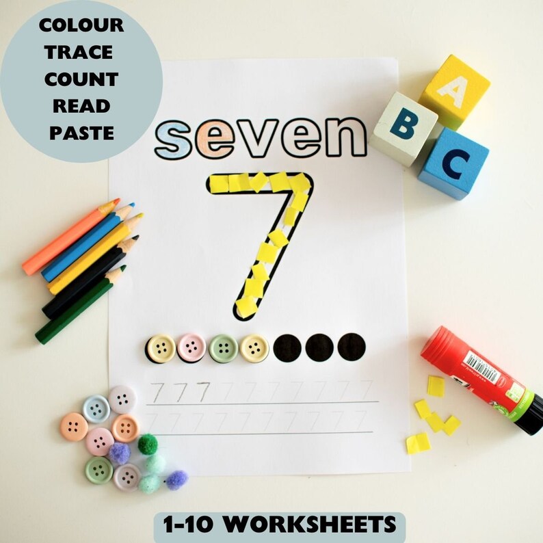 Number Tracing Worksheets 1 to 10, Colour and Trace, Toddler and ...