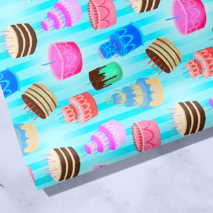 Funny Wrapping Paper Roll With Cute Cake Print and Stripes Design ...
