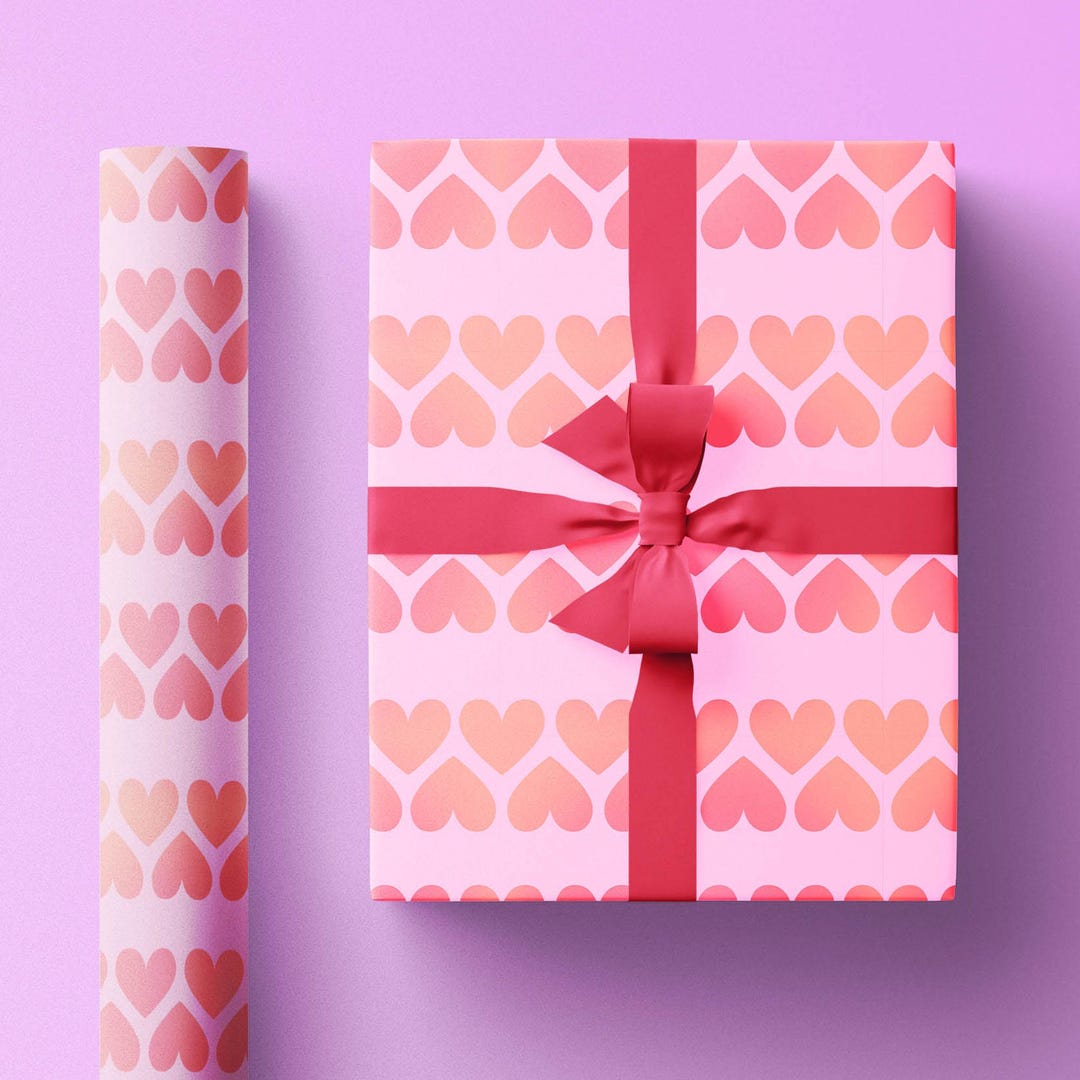 Graphic Heart Valentine's Day Wrapping Paper Roll, Cute Scribble in ...