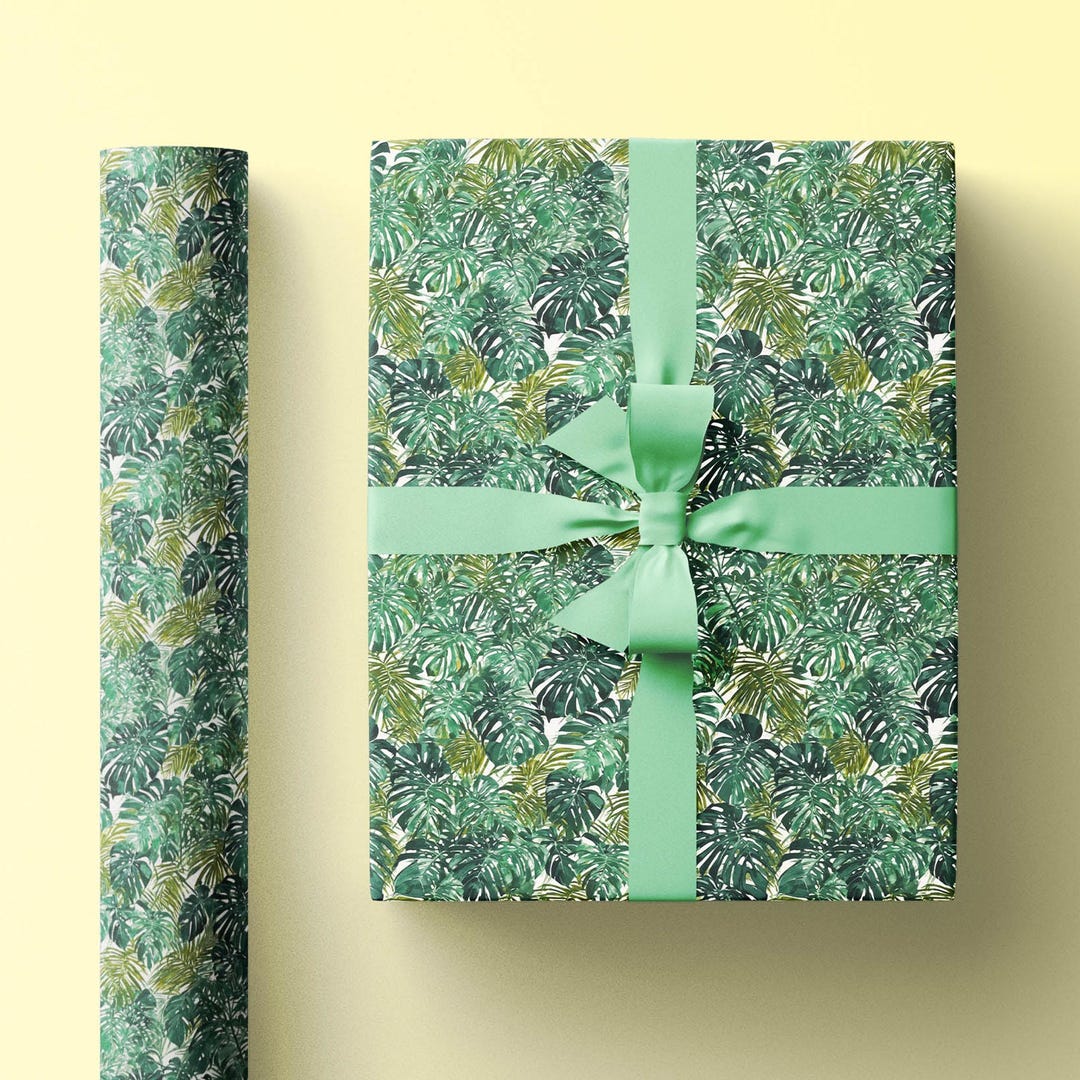 Palm Leaf Wrapping Paper Roll, Green Botanical Forestcore Gift Wrap for ...