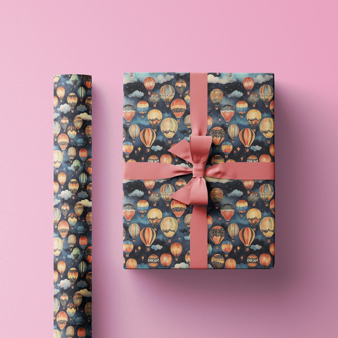 Hot Air Balloon Wrapping Paper, Night Sky Design, Cute and Preppy Gift ...