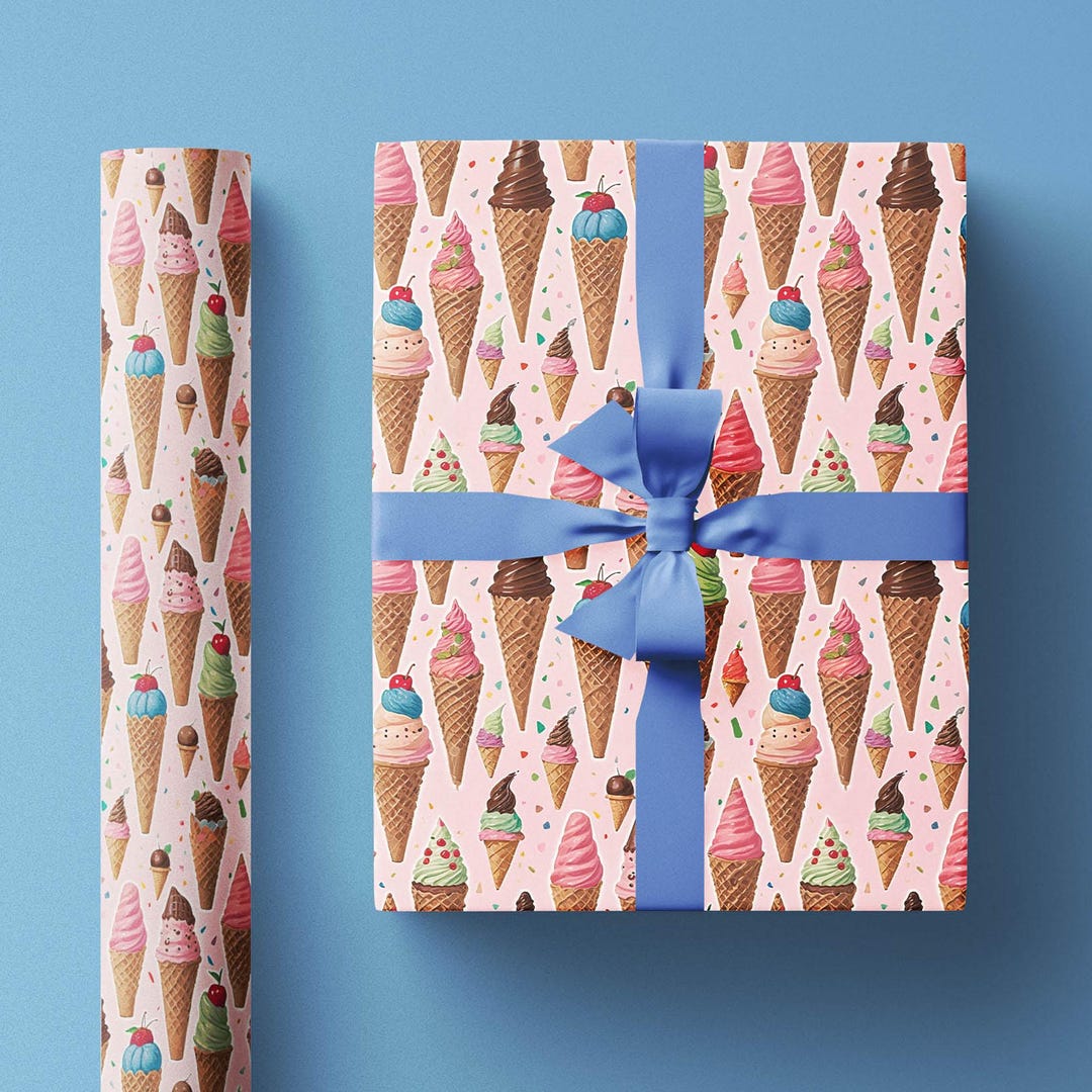 Funny Wrapping Paper Roll for Birthdays, Ice Cream Cone and Sprinkles ...