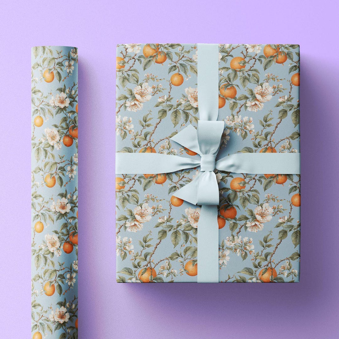 Orange Chinoiserie Floral Wrapping Paper, Flroal Gift Wrap for ...