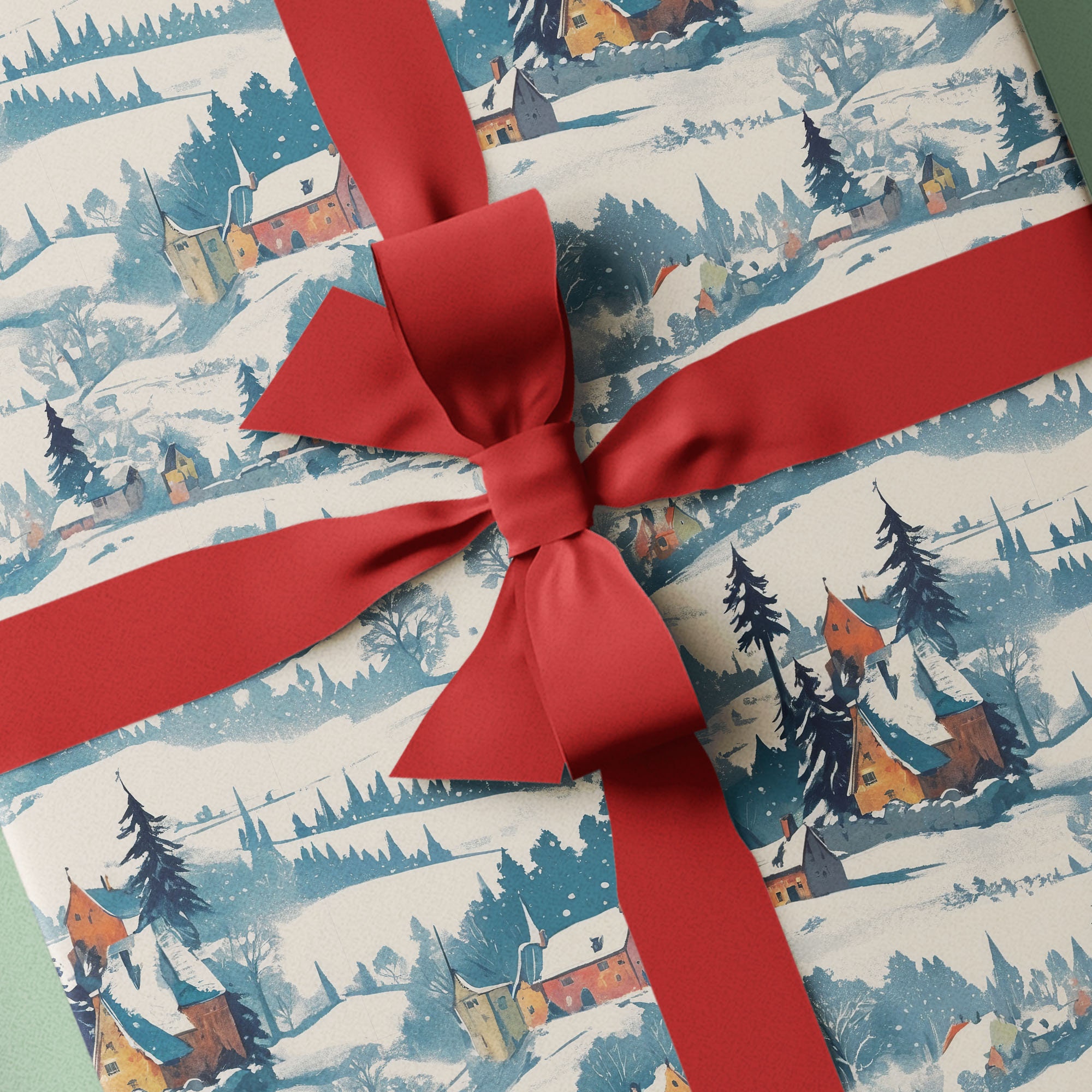 Vintage Inspired Wrapping Paper Roll With Country Village, Unique Gift ...