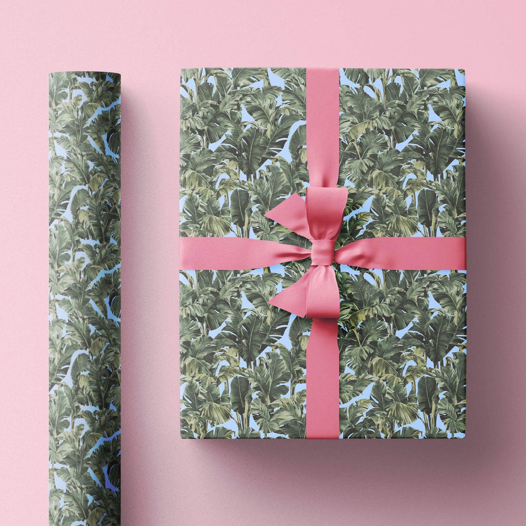 Classic Banana Leaf Wrapping Paper Roll With Blue Background, Palm Leaf ...