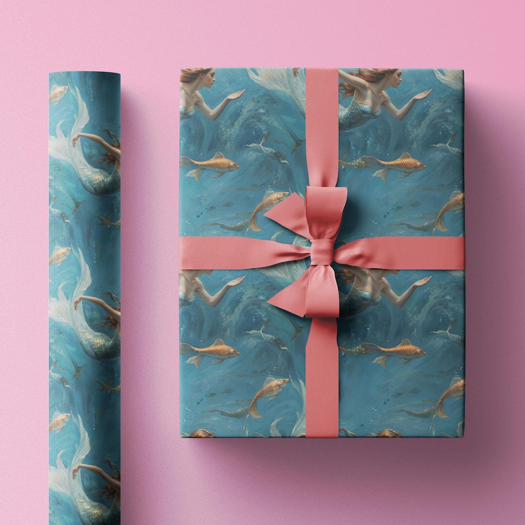 Pretty Mermaid Wrapping Paper Roll, Fantasy Birthday Party Decor ...